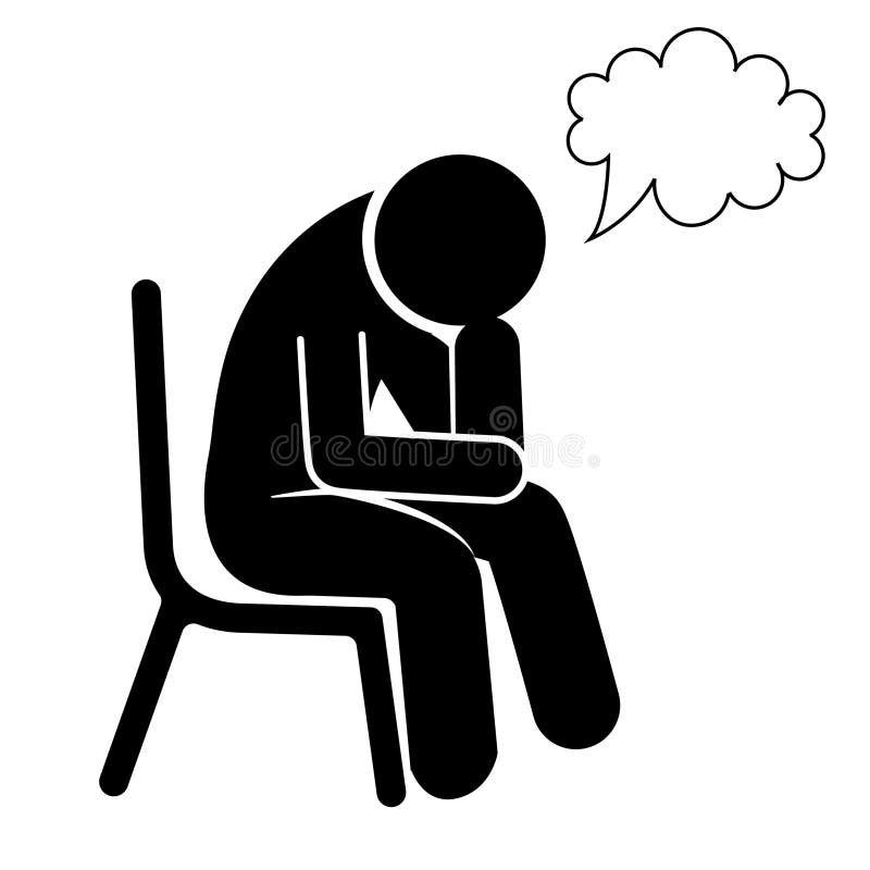Vector Icon of Thinker Man Sitting on a Tool with Thought Bubble Symbol ...