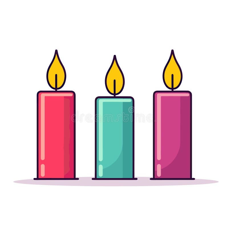 Vector Icon of Three Candles with Yellow and Pink Candles on a Flat ...