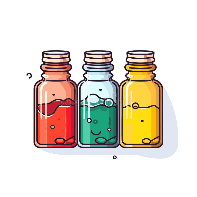 Vector Icon of Three Colorful Liquid-filled Bottles on a Plain ...