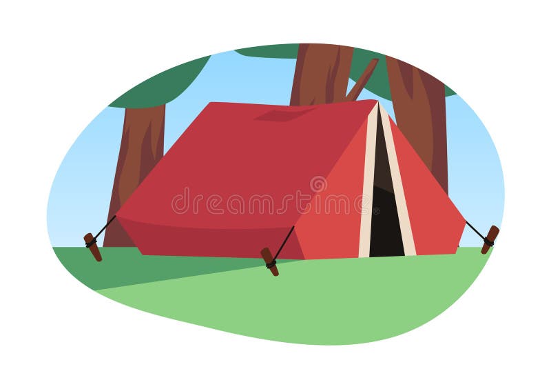 Vector Icon of a Triangular Red Tent on a Background of Sky and Trees ...