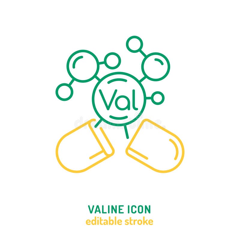 Vector Icon of Valine Supplement. Editable Stroke Illustration Stock ...