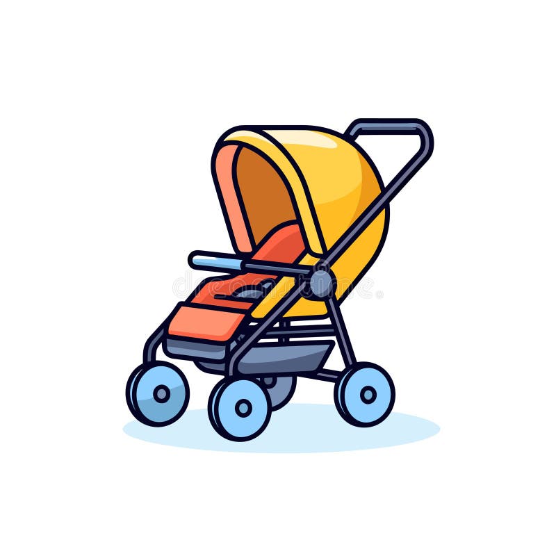 Vector Icon of a Vibrant Yellow and Orange Stroller with Wheels on a ...