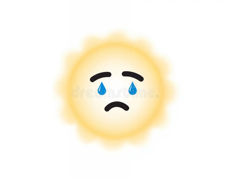 Vector Icon of a Yellow Sun with a Sad Face Expression and Blue Tear ...