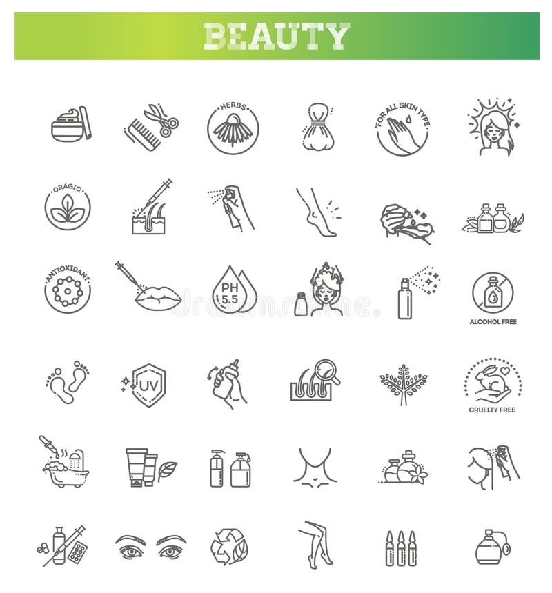 Beauty Vector Outline Icons Set. Beauty Treatment Stock Vector ...