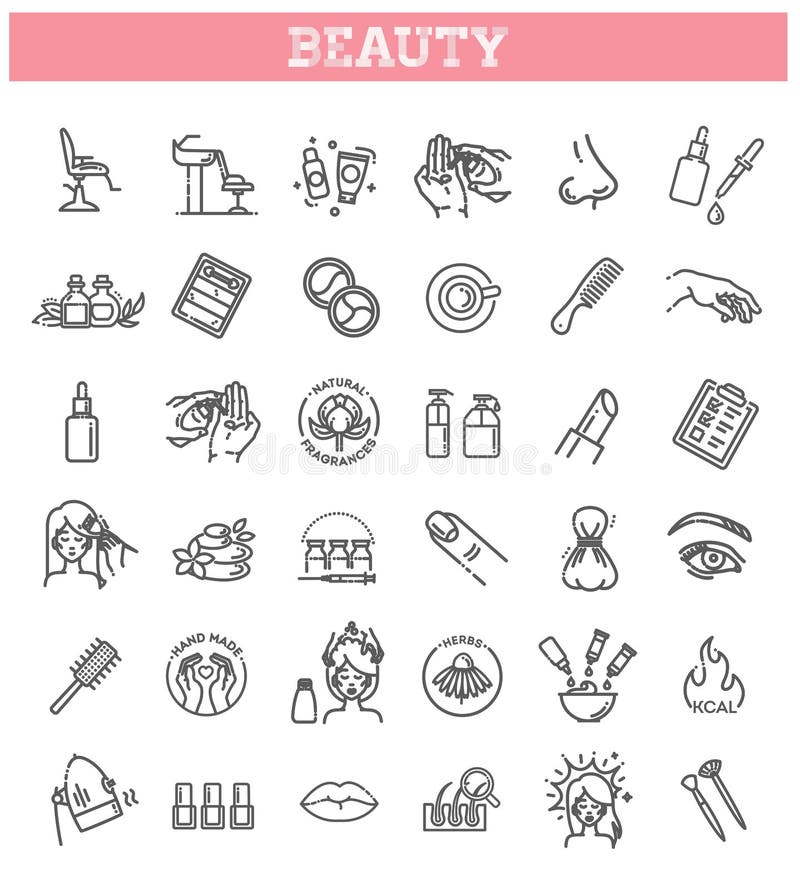 Beauty Vector Outline Icons Set. Beauty Treatment Stock Vector ...