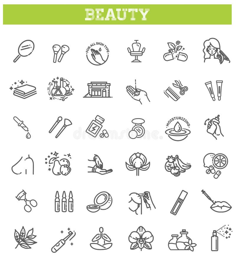 Beauty Vector Outline Icons Set. Beauty Treatment Stock Vector ...