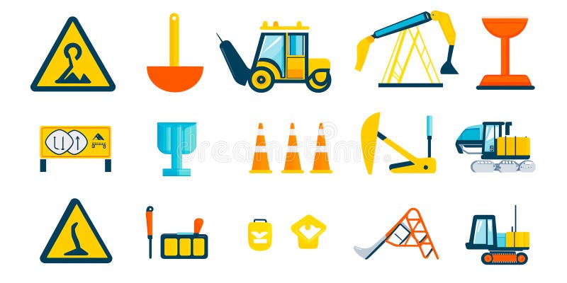 Vector Icons Depicting Safety Gear for Construction Sites, Emphasizing ...