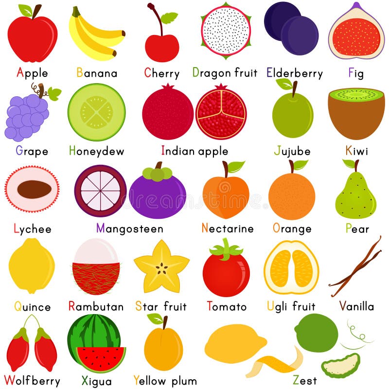 Vector Icons of Fruit with Alphabet a To Z Stock Illustration ...