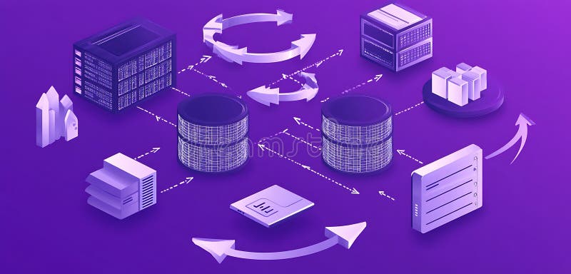 Vector Icons for Global Data Transfer with Arrows and Databases, Stock Illustration ...