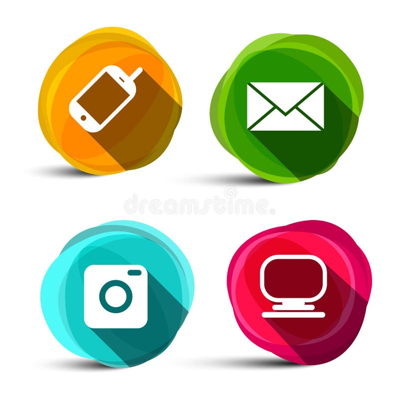 Vector Icons Set. Camera, Phone, Computer and E-mail Symbols Stock ...