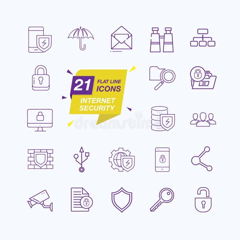 Internet Security Outline Web Icon Set Thin Line Collection Stock