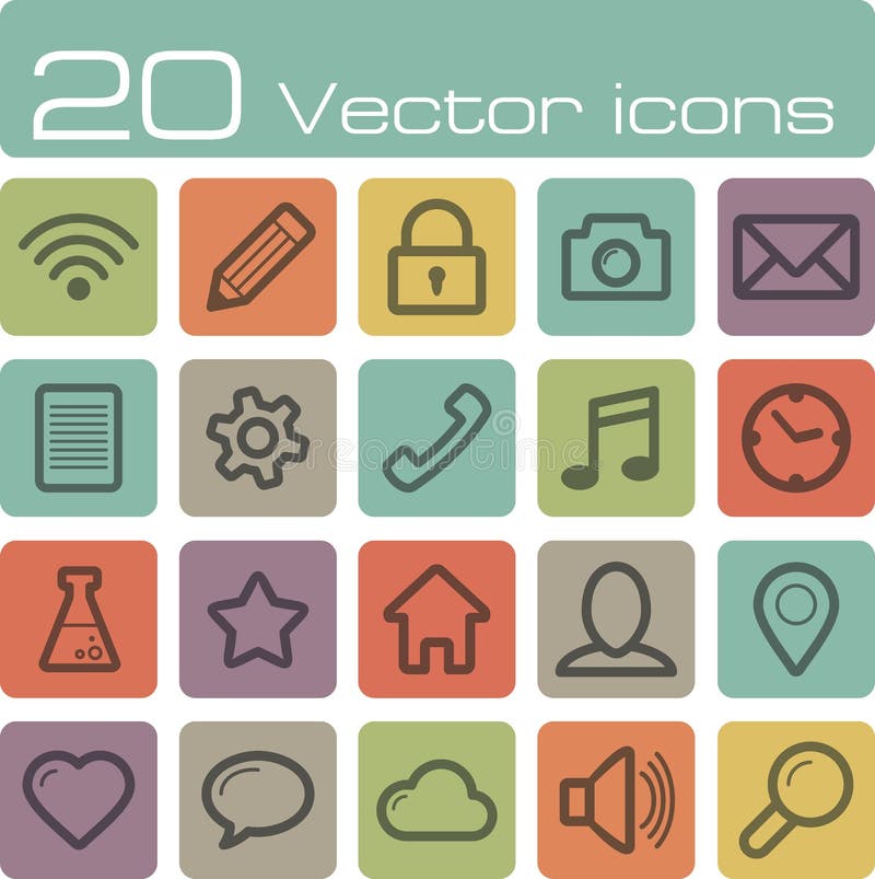 Vector icons set stock vector. Illustration of color - 38885448