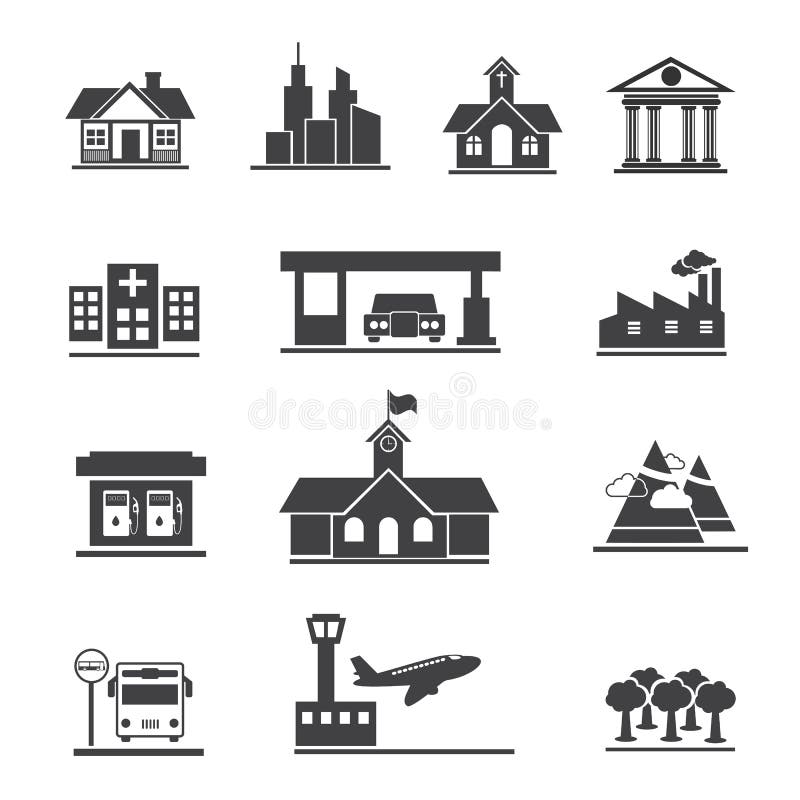 Vector Icons Set of Places. Stock Vector - Illustration of real ...