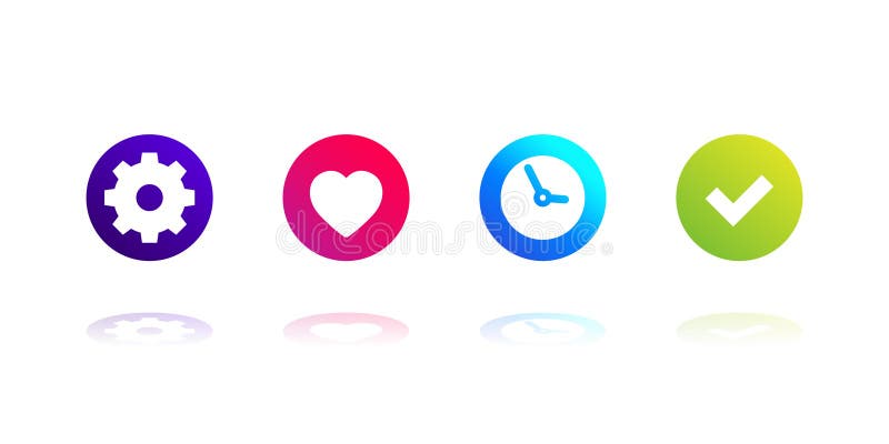 Vector Icons - Settings, Like, Time and Check Mark Stock Illustration ...