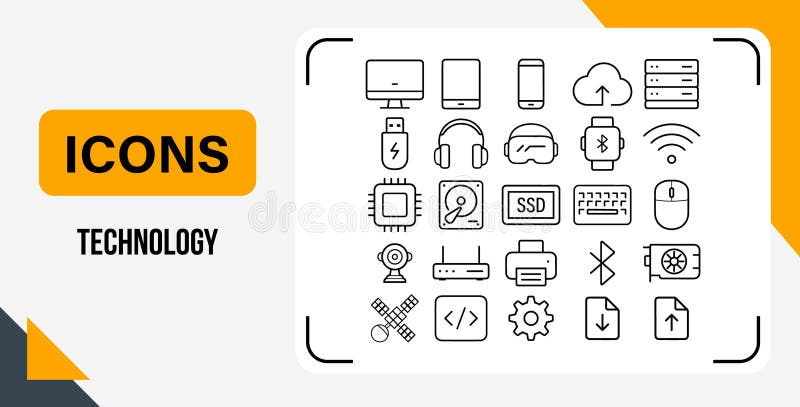 Vector Icons Showcasing Technology Devices and Components for Digital ...