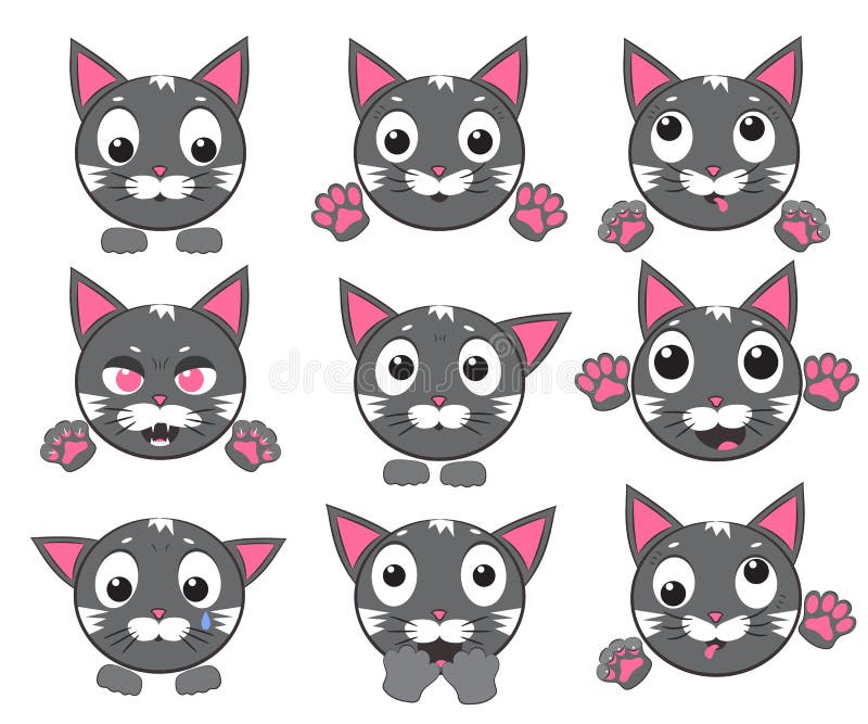 Vector Icons of Smiley Cat Faces with Paws Stock Vector - Illustration ...