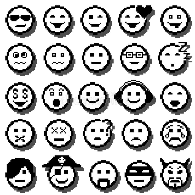 Vector Icons of Smiley Faces. Pixel Art. Stock Vector - Illustration of ...