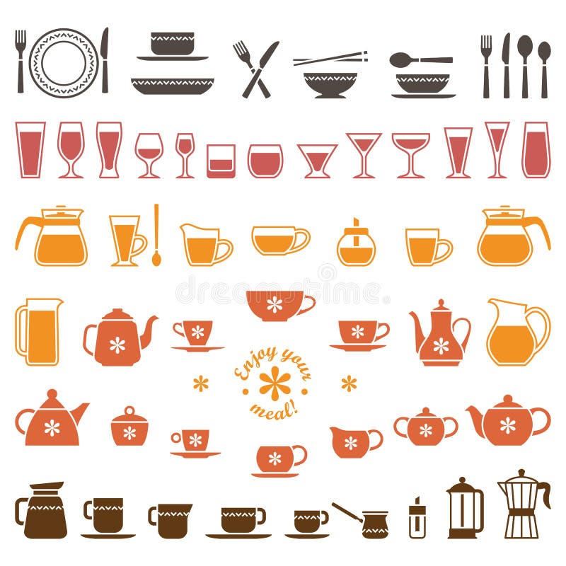 Vector icons of tableware stock vector. Illustration of home - 90758245