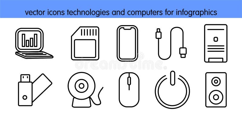 Vector Icons Technologies and Computers for Infographics Stock Image ...