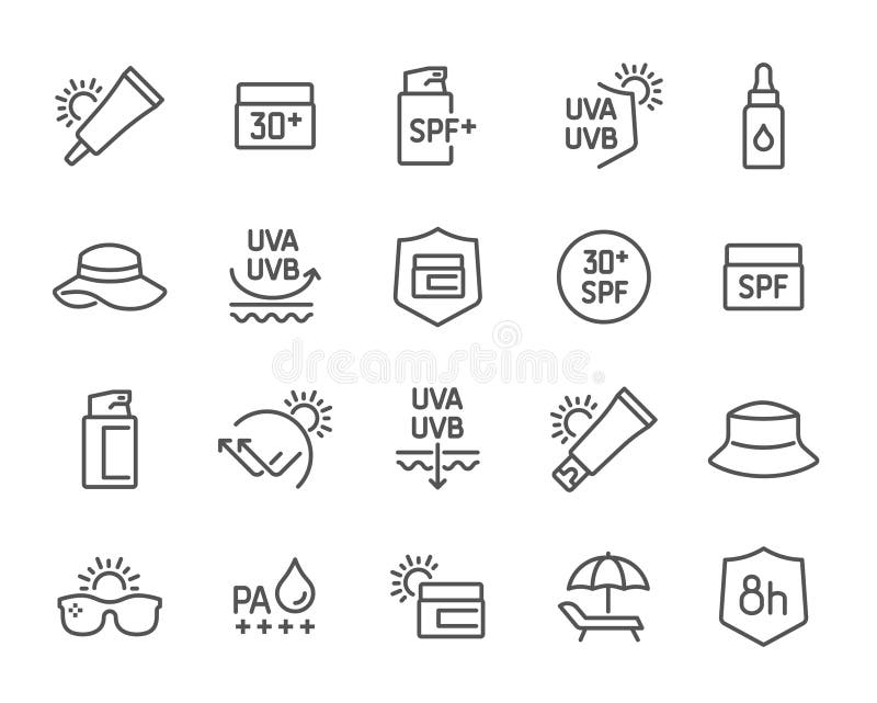 Vector Icons on the Theme of Sun Protection Stock Illustration ...