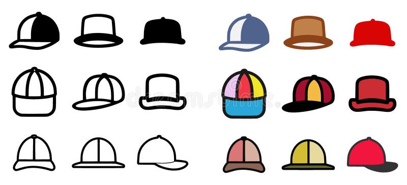 Vector Icons of Various Caps and Hats in Diverse Styles and Colors ...