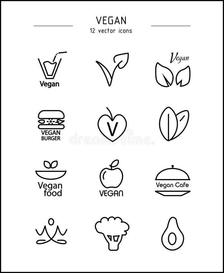 Vector Icons Vegan, Vegetarian Raw Food Eater. Stock Vector ...