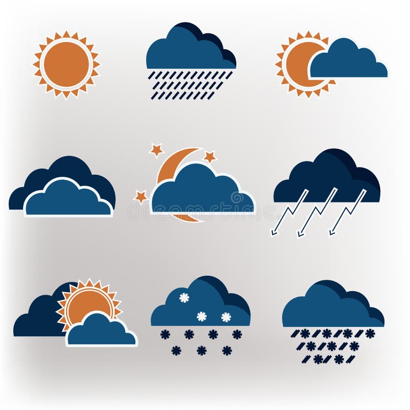 Icons of Weather Conditions, Weather in Different Seasons, Vector ...