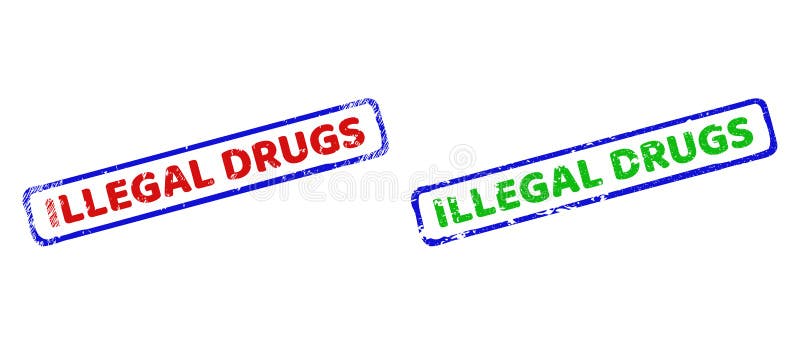 Illegal Drugs Bicolor Rough Rectangular Stamps With Corroded Textures
