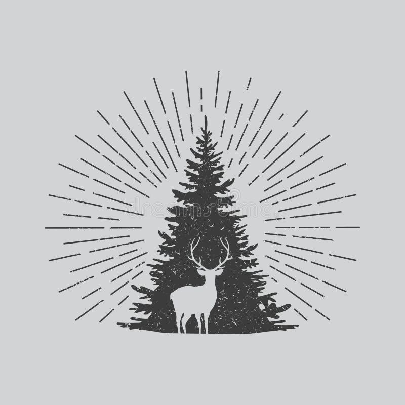 Vector Illstration of Deer with Tree. Retro Design. Isolated. Stock ...