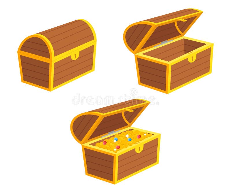 Vector Illstration of Treasure Chest Set. Flat Design. Isolated. Stock ...