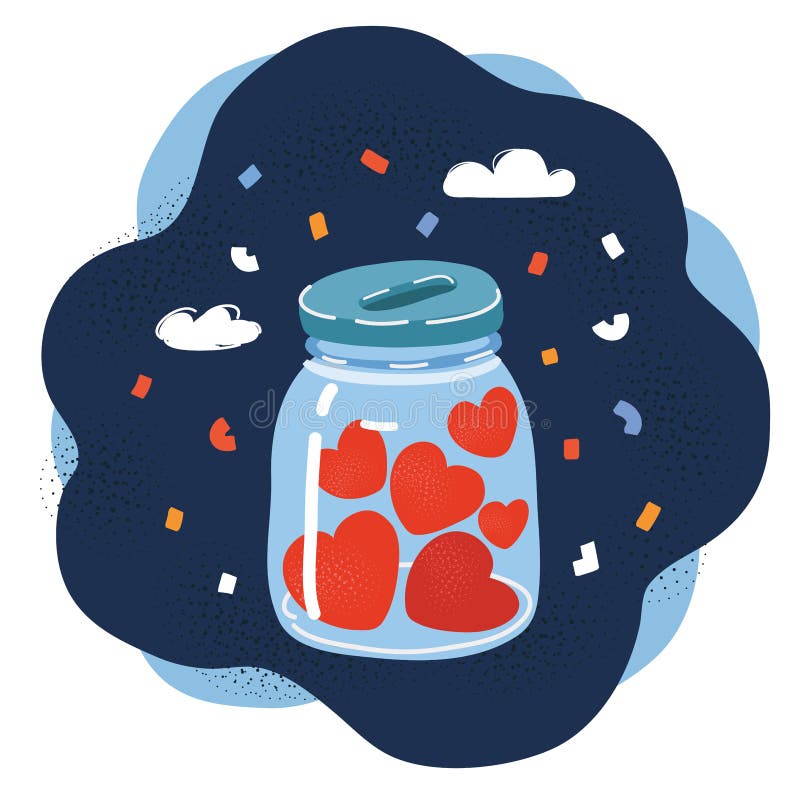 Vector Illuatration of Hearts in Glass Jar Over Dark Background Stock ...