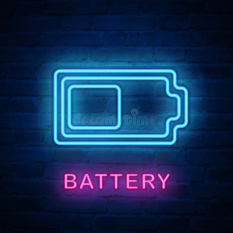 Vector Illuminated Neon Light Icon Sign Battery Stock Vector ...
