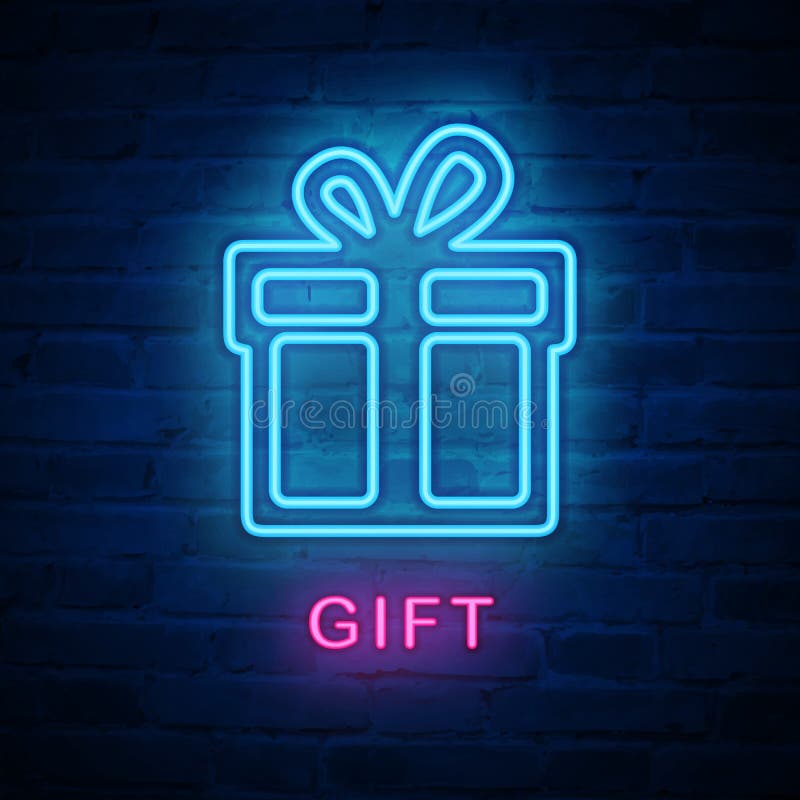 Vector Illuminated Neon Light Icon Sign Gift Present Stock Vector ...