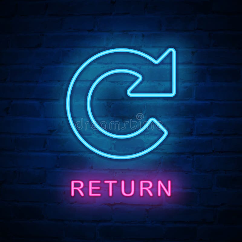 Vector Illuminated Neon Light Icon Sign Round Arrow Return Stock Vector ...