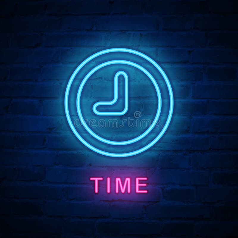 Vector Illuminated Neon Light Icon Sign Round Clock Time Stock Vector ...