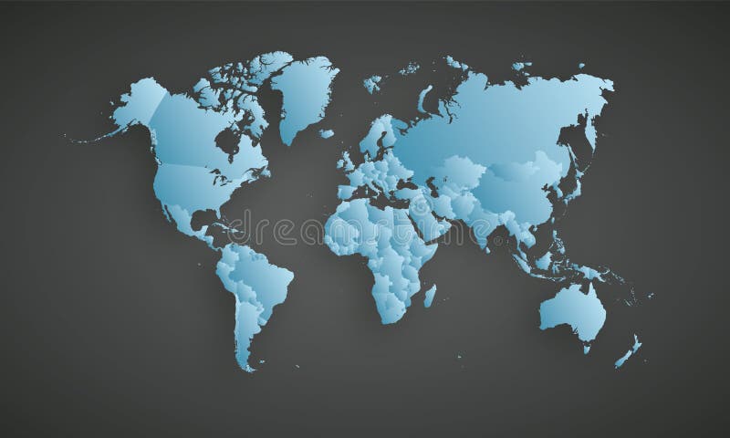 Vector Illustartion of Blue Colored World Map with Shadow on Gray ...