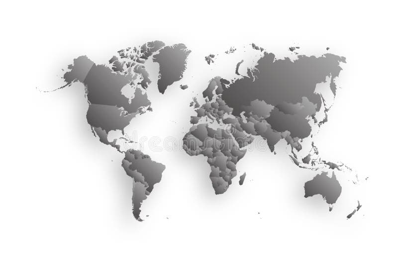 World Map with Shadow - Vector Illustration of Earth Map on Transparent ...