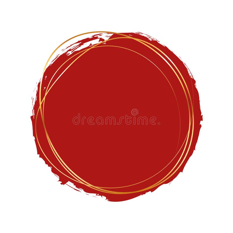 Vector Illustartion of Red Colored Round Brush Painted Banner with Gold ...