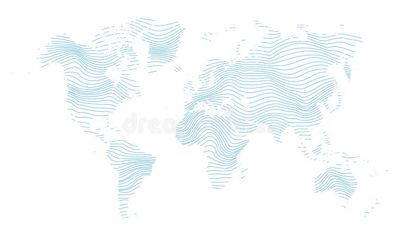 Vector Illustartion of Striped Blue Colored World Map on White ...