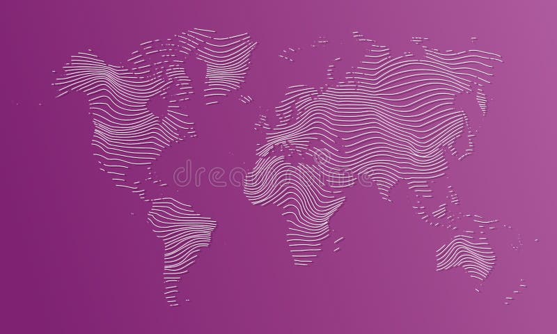 Vector Illustartion of Striped World Map on Pink Background Stock ...