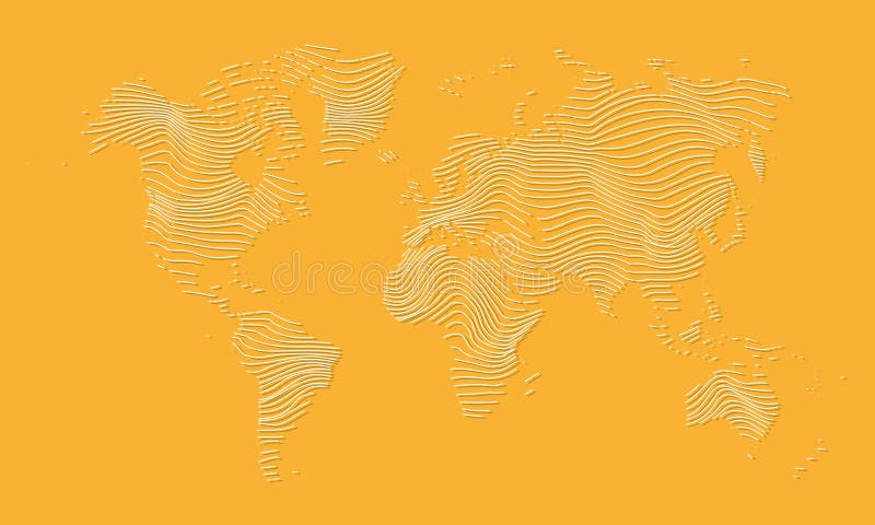 Vector Illustartion of Striped World Map on Yellow Background Stock ...