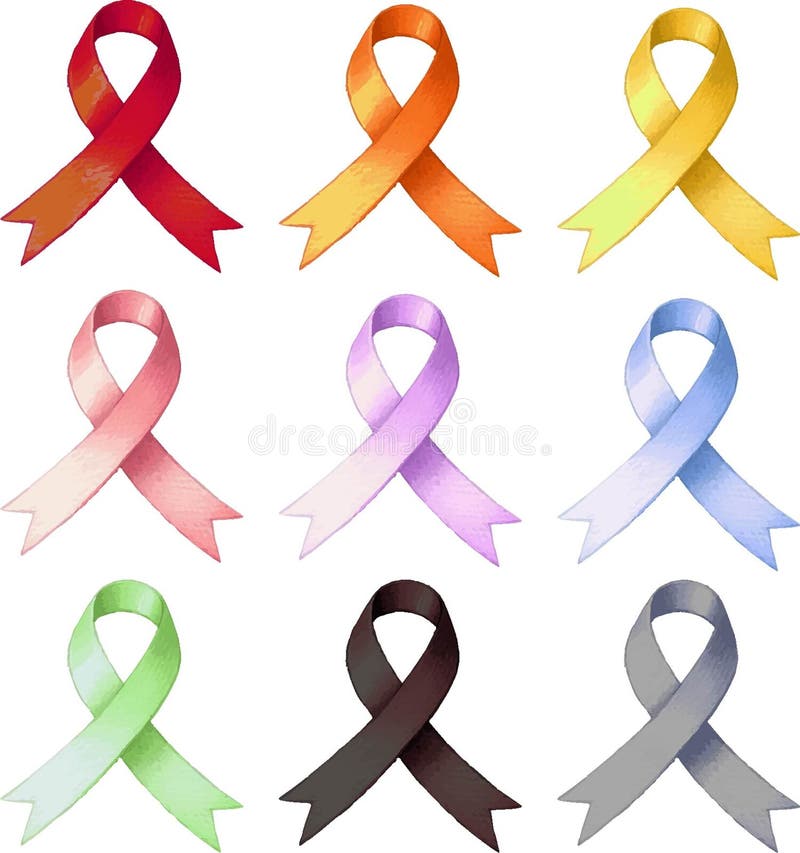 Vector Illustrated Cancer Awarness Ribbons of 9 Colors Stock ...