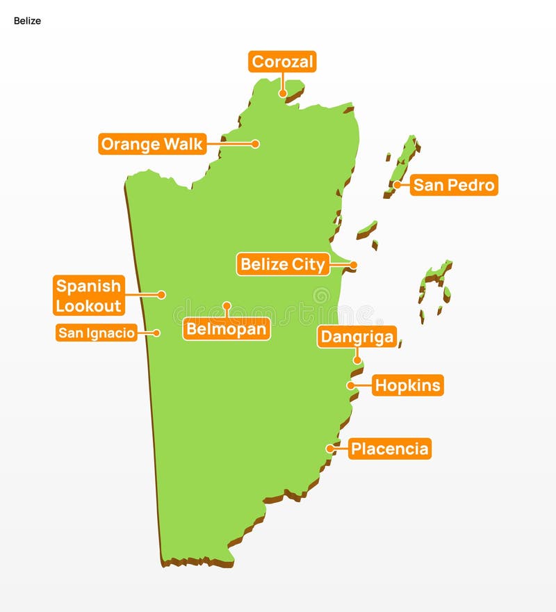 Vector Illustrated 3d Geographical Map of Belize with Cities Stock ...