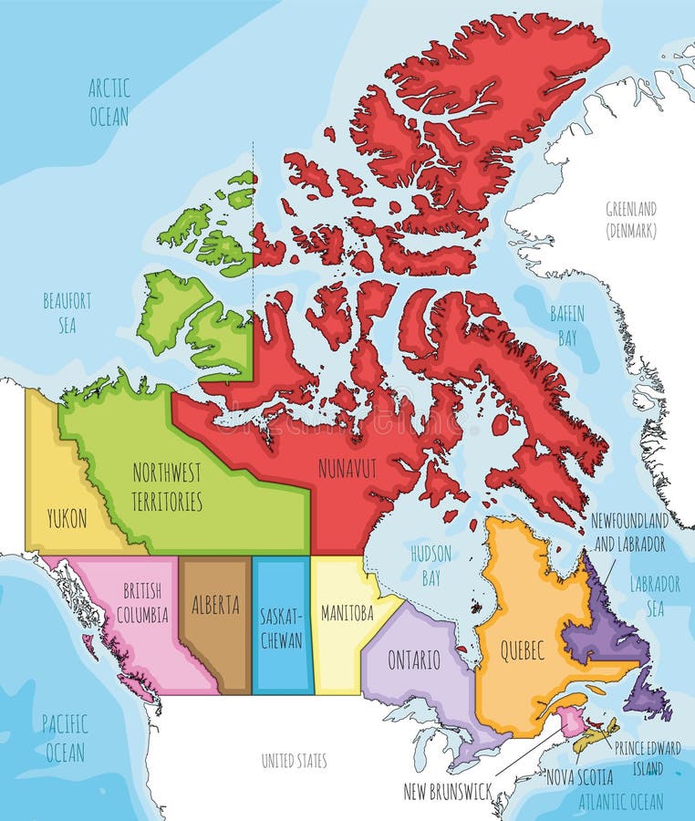 Vector Illustrated Map of Canada with Provinces and Territories and ...