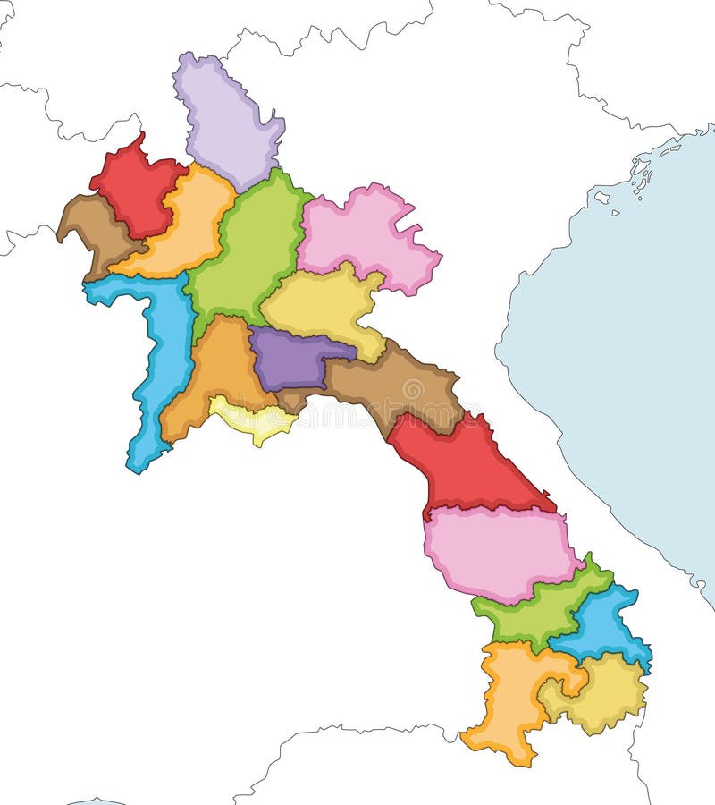 Vector Illustrated Regional Blank Map of Laos with Provinces and ...