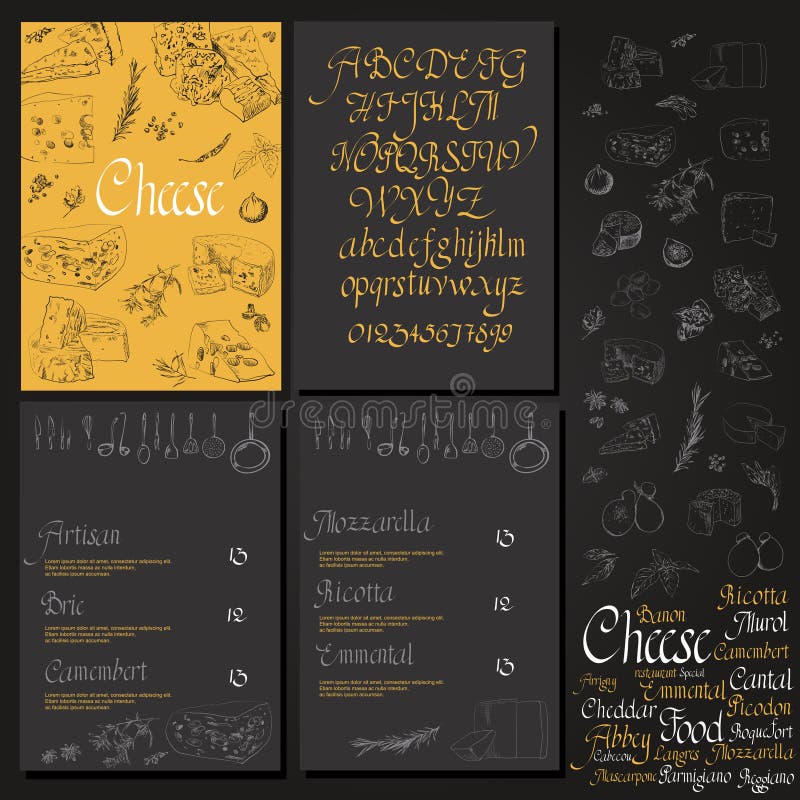 Vector Illustrated Set Cheese Menu. Stock Illustration - Illustration ...