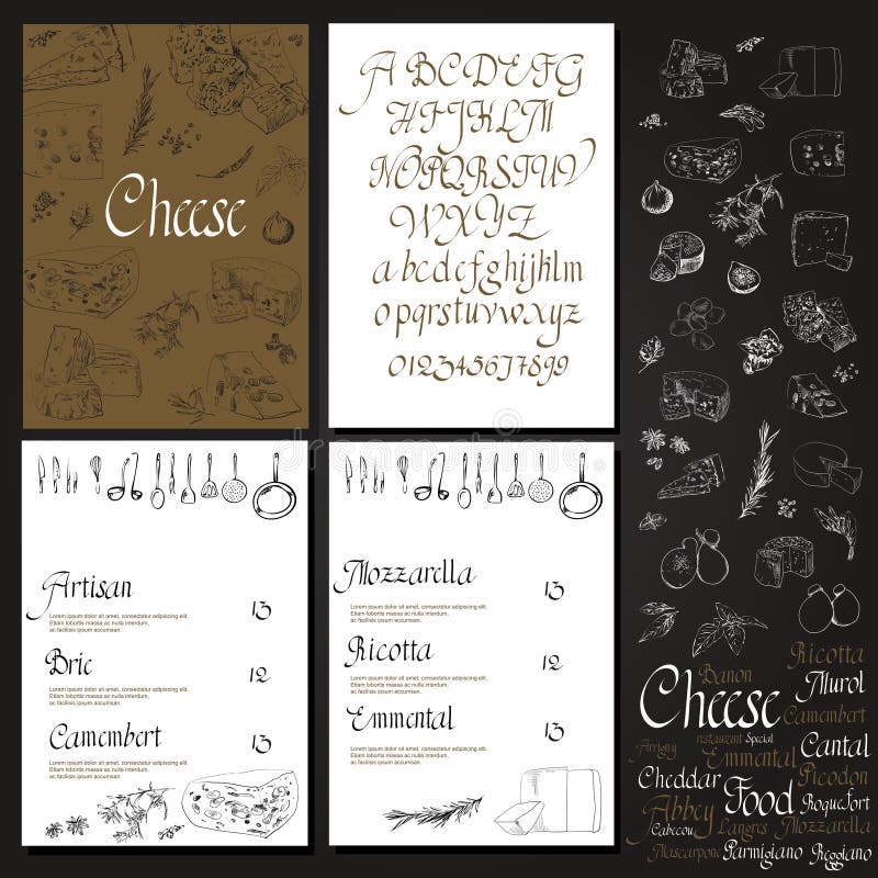 Vector Illustrated Set Cheese Menu. Stock Illustration - Illustration ...