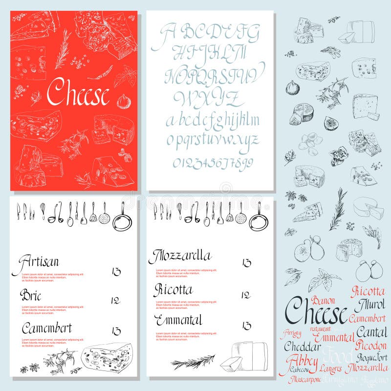 Vector Illustrated Set Cheese Menu. Stock Illustration - Illustration ...