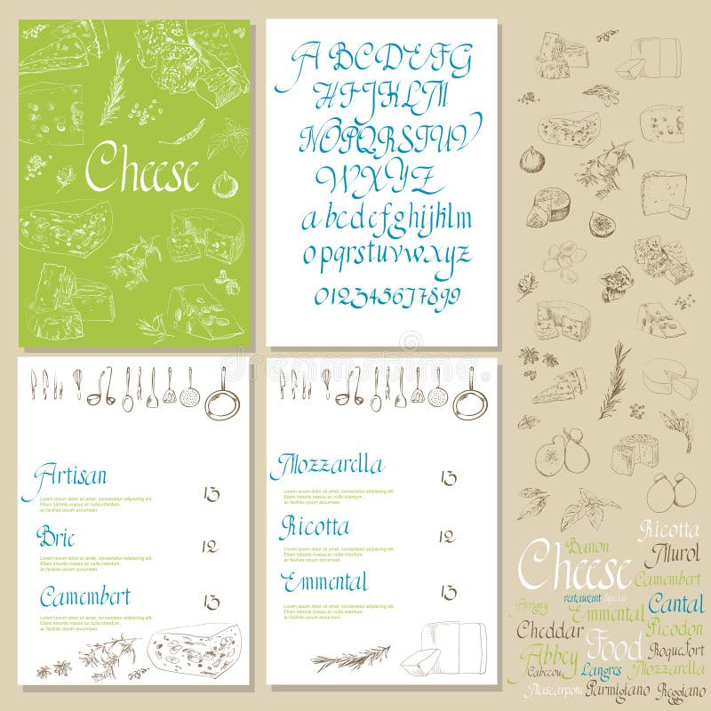 Vector Illustrated Set Cheese Menu. Stock Illustration - Illustration ...