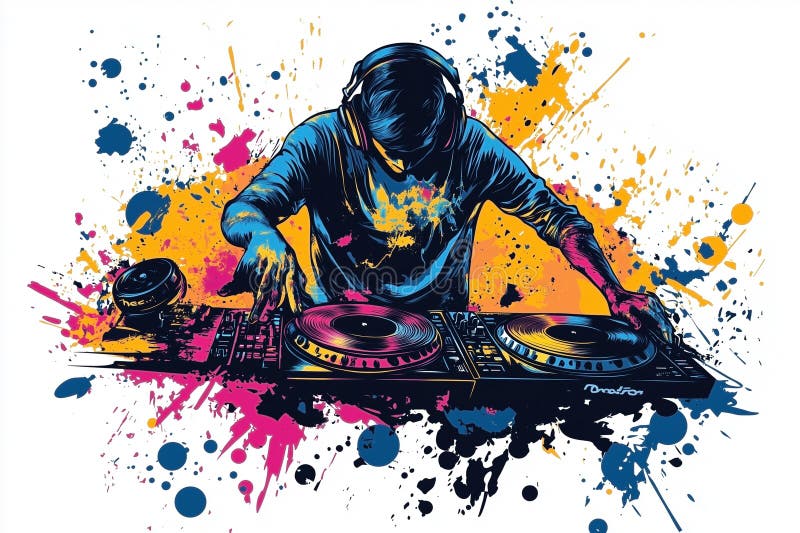 A Vector Illustration of an Abstract DJ Character with Splashes and ...